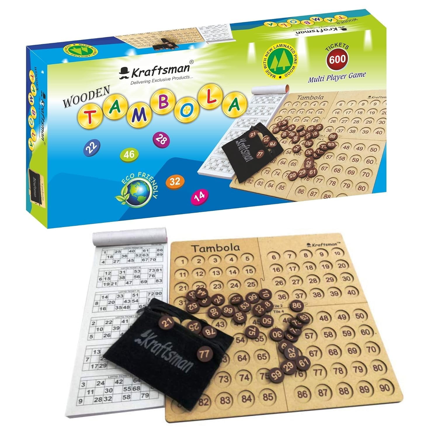Braintastic Portable Wooden Tambola Board Game with 600 Different ...