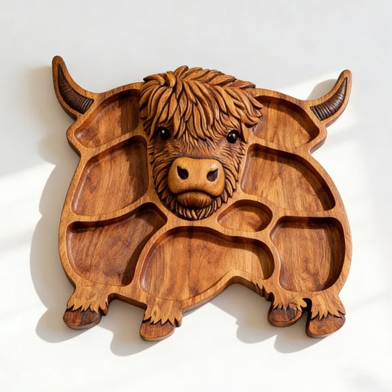 Brainybites Highland Cow Plates Wooden Serving Platter Rustic ...