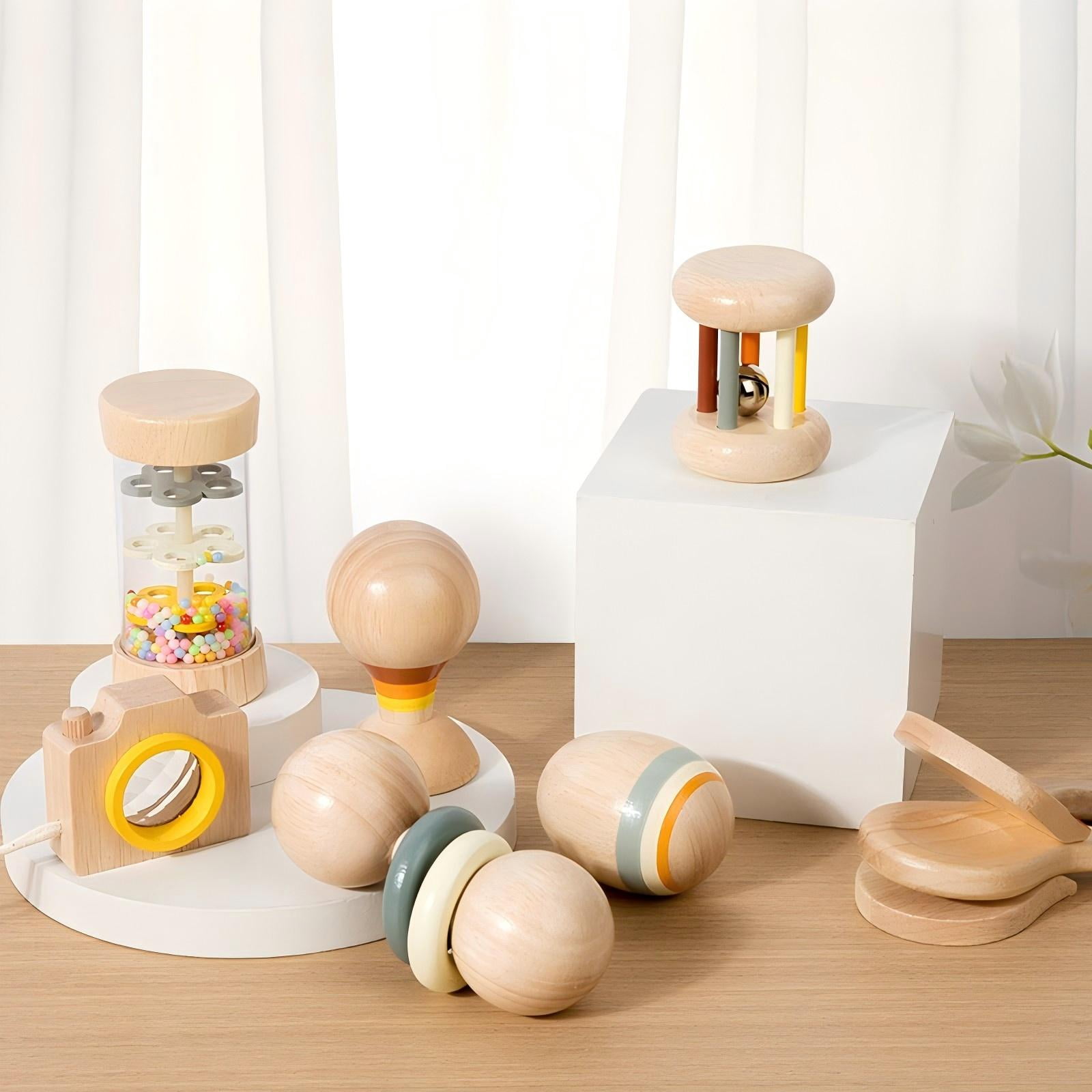 Brainybites Toys Clearance,Wooden Baby Rattle Toy Set – Natural Teether ...