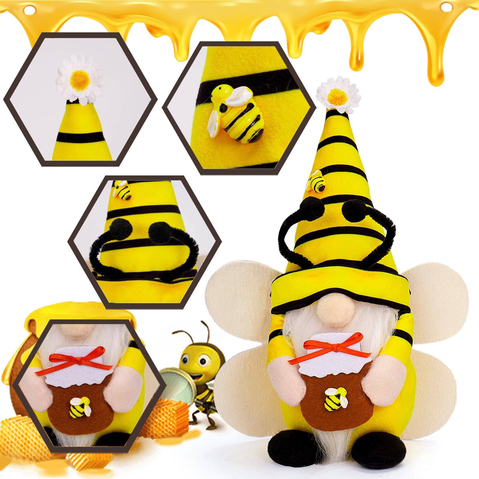 Brainybuger Gnome Savings Stuffed Gnomes Plush Bumble Bee Gnome Plush ...