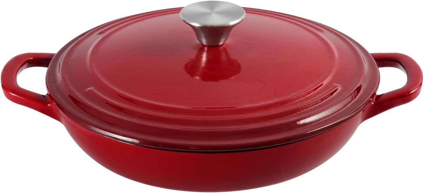 Braiser Enameled Cast Iron Braiser 3 qt Braiser Pan with Lid Red ...