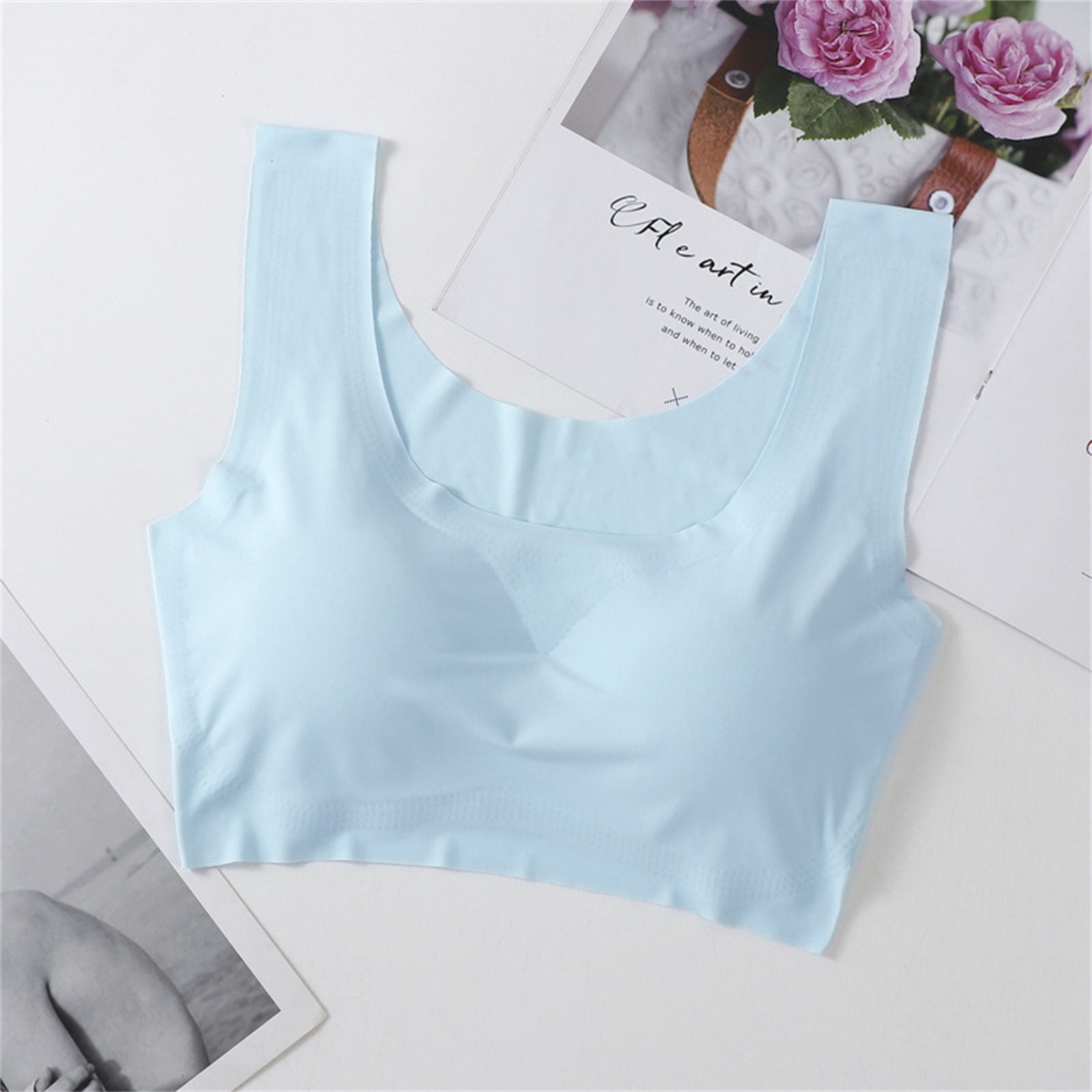 Bralettes for Women, Blue Seamless Ultra Thin Padded Wireless Bra for ...