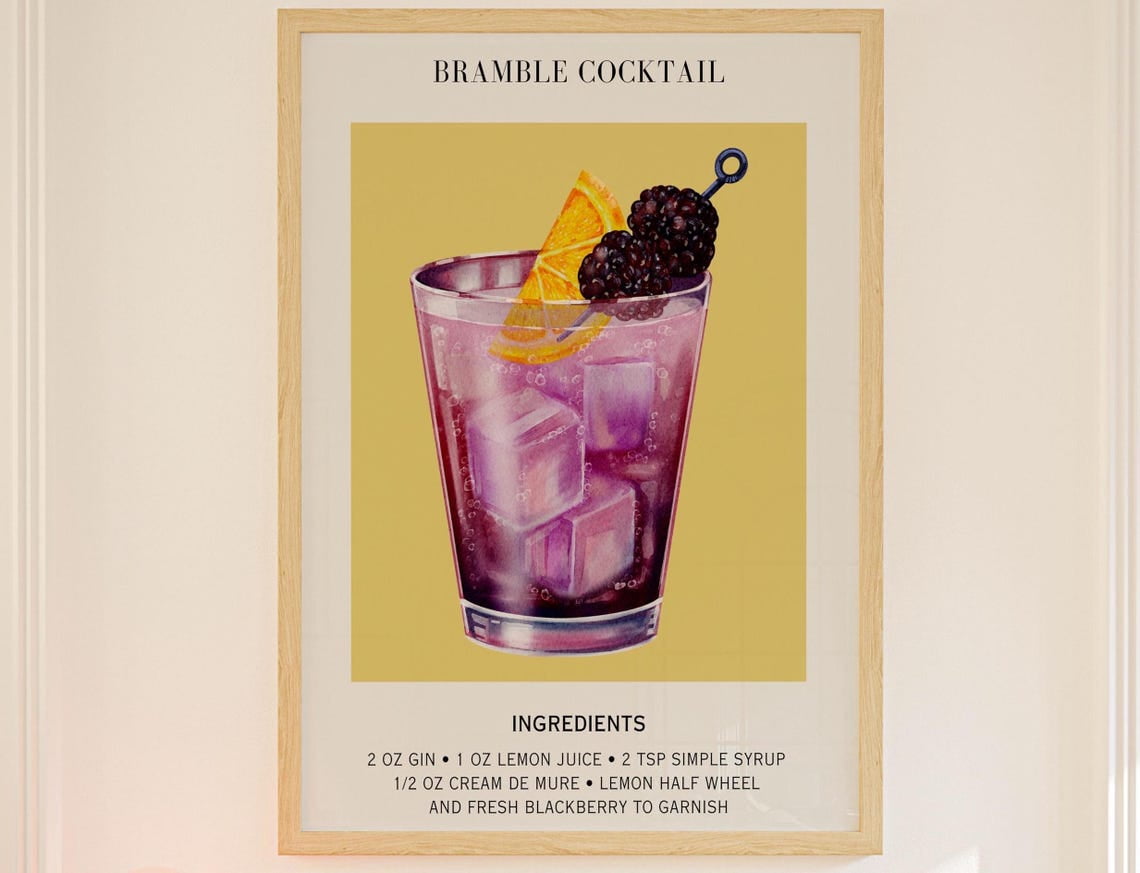 Bramble Cocktail Art Bar Cart Decor Cocktail Poster Party Signature ...
