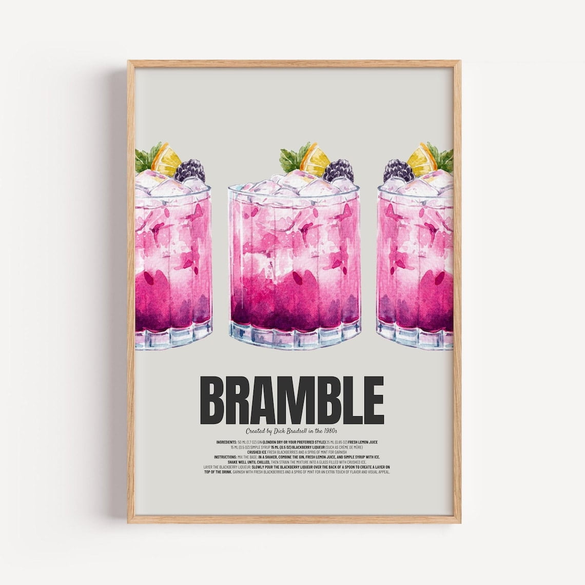 Bramble Cocktail Art Poster, Bar Kitchen Decor, Unframed Poster Size ...