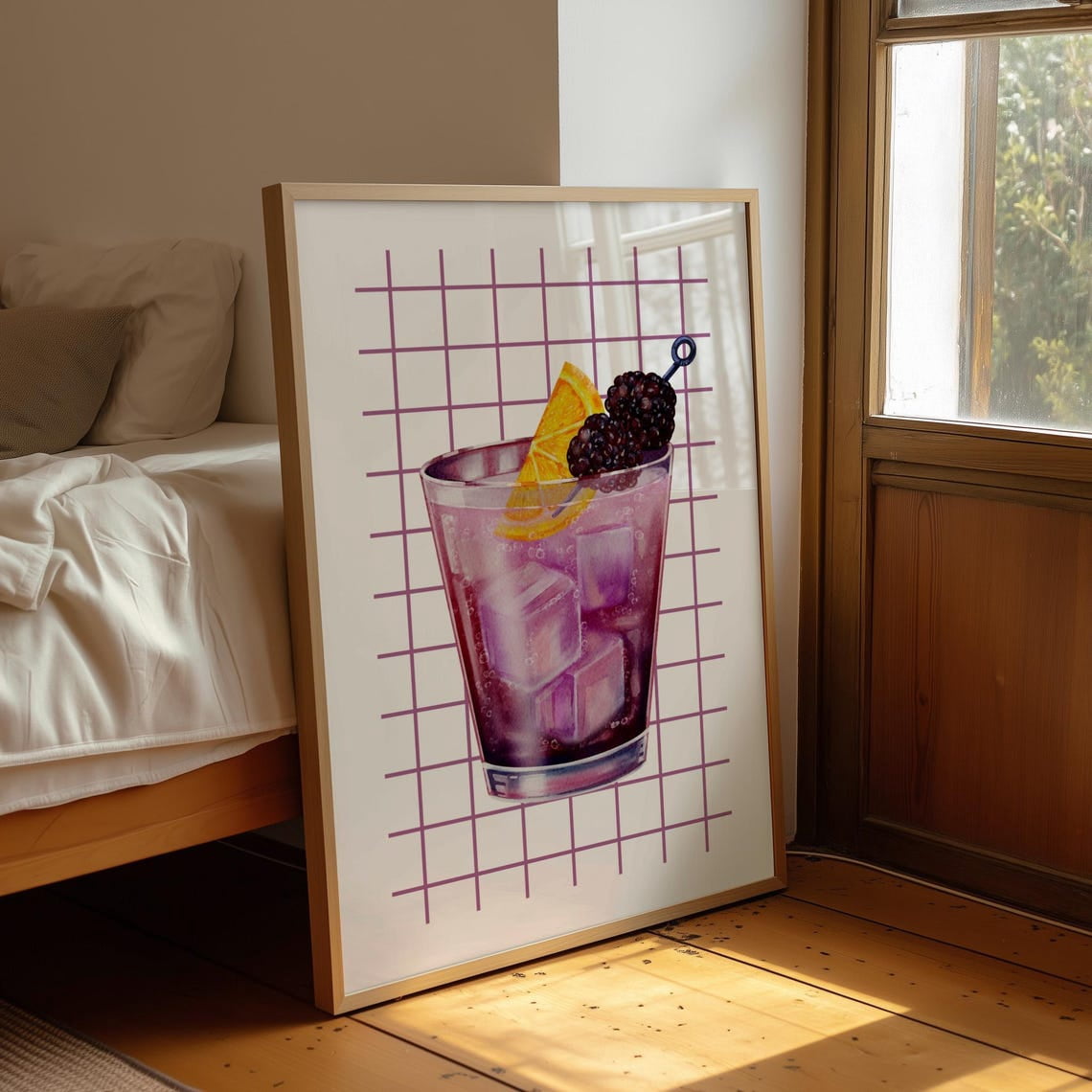Bramble Poster Preppy Bar Cart Art Purple Retro Cocktail Lover Vintage ...