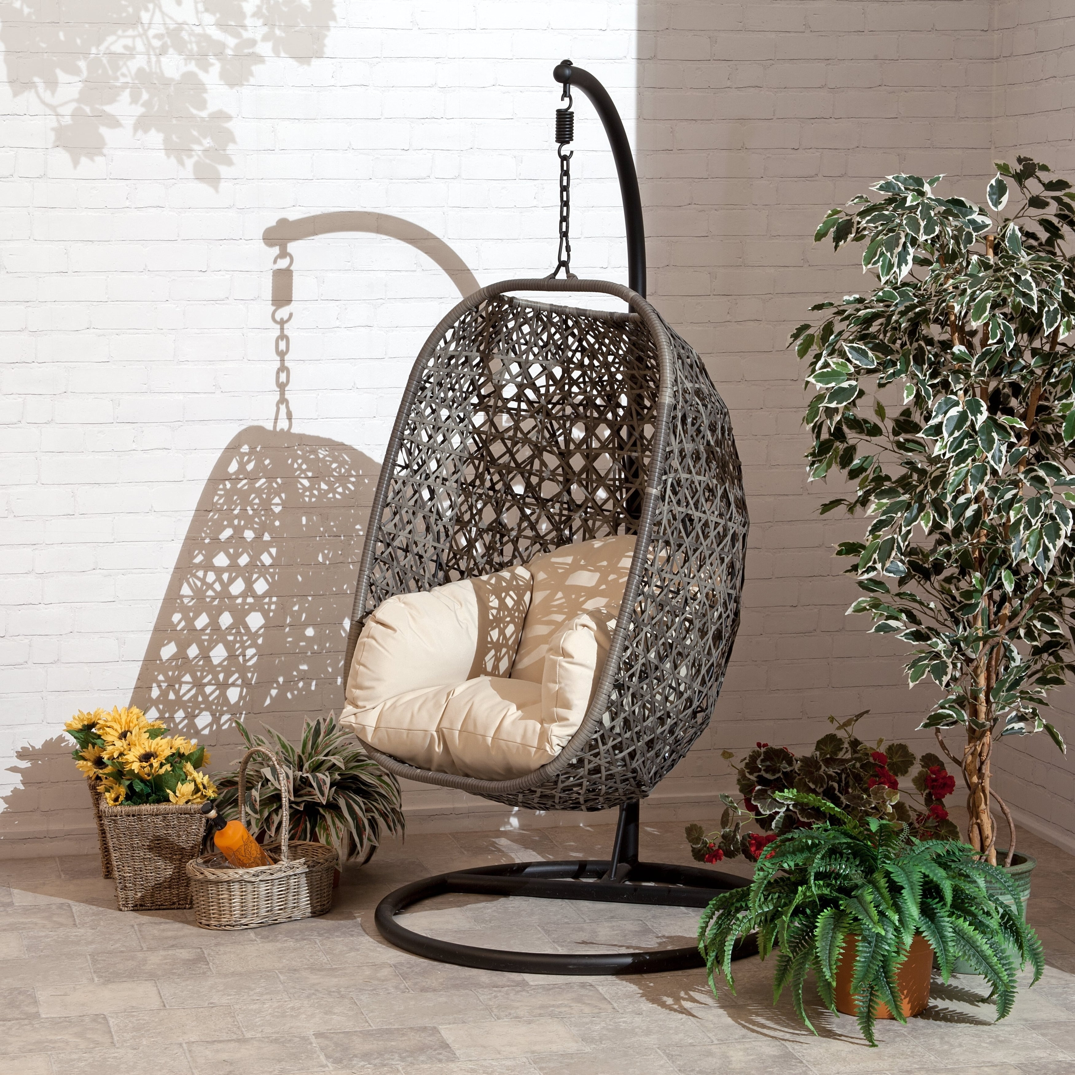 Brampton Espresso Cocoon Hanging Chair/Swing Single with Beige Cushions - Walmart.com