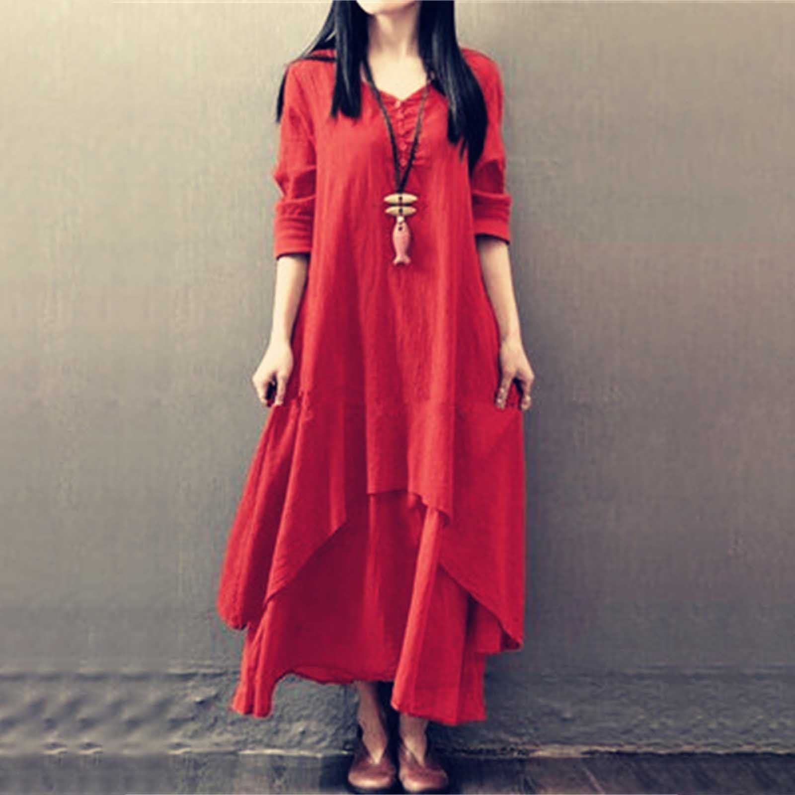 Bramtres Maxi Dresses,Linen Dress,Women's Spring And Autumn Vacation ...