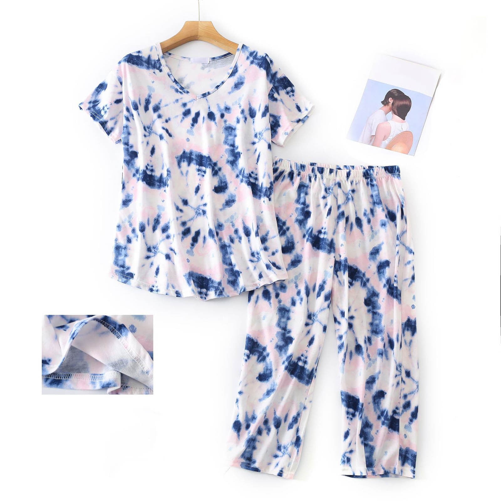 Bramtres Pajama Sets for Women 2 Piece Cotton Pajamas Summer Round Neck ...
