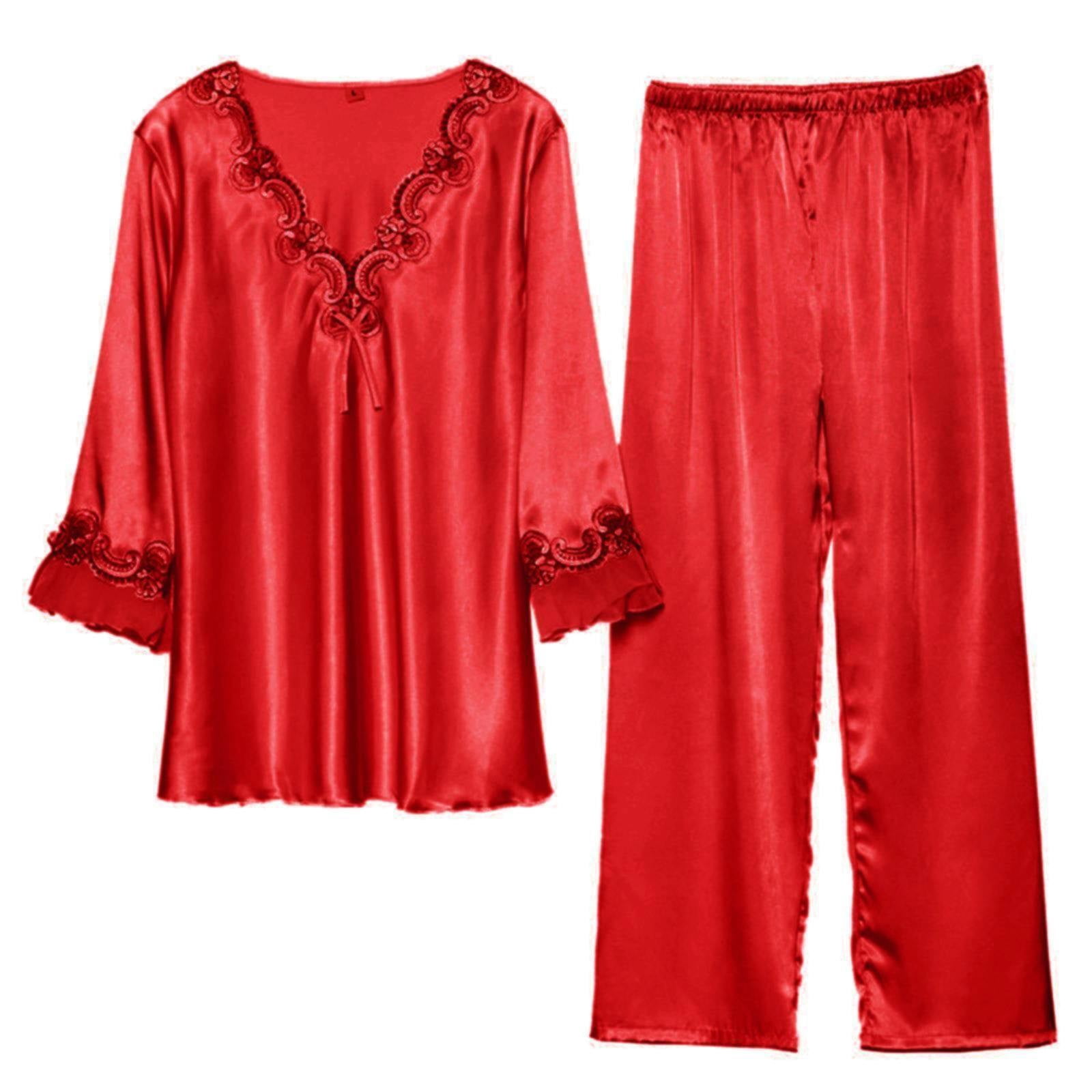 Bramtres Pajama Sets For Women 2 Piece Silk Pajamas Ice Silk Sexy Lace