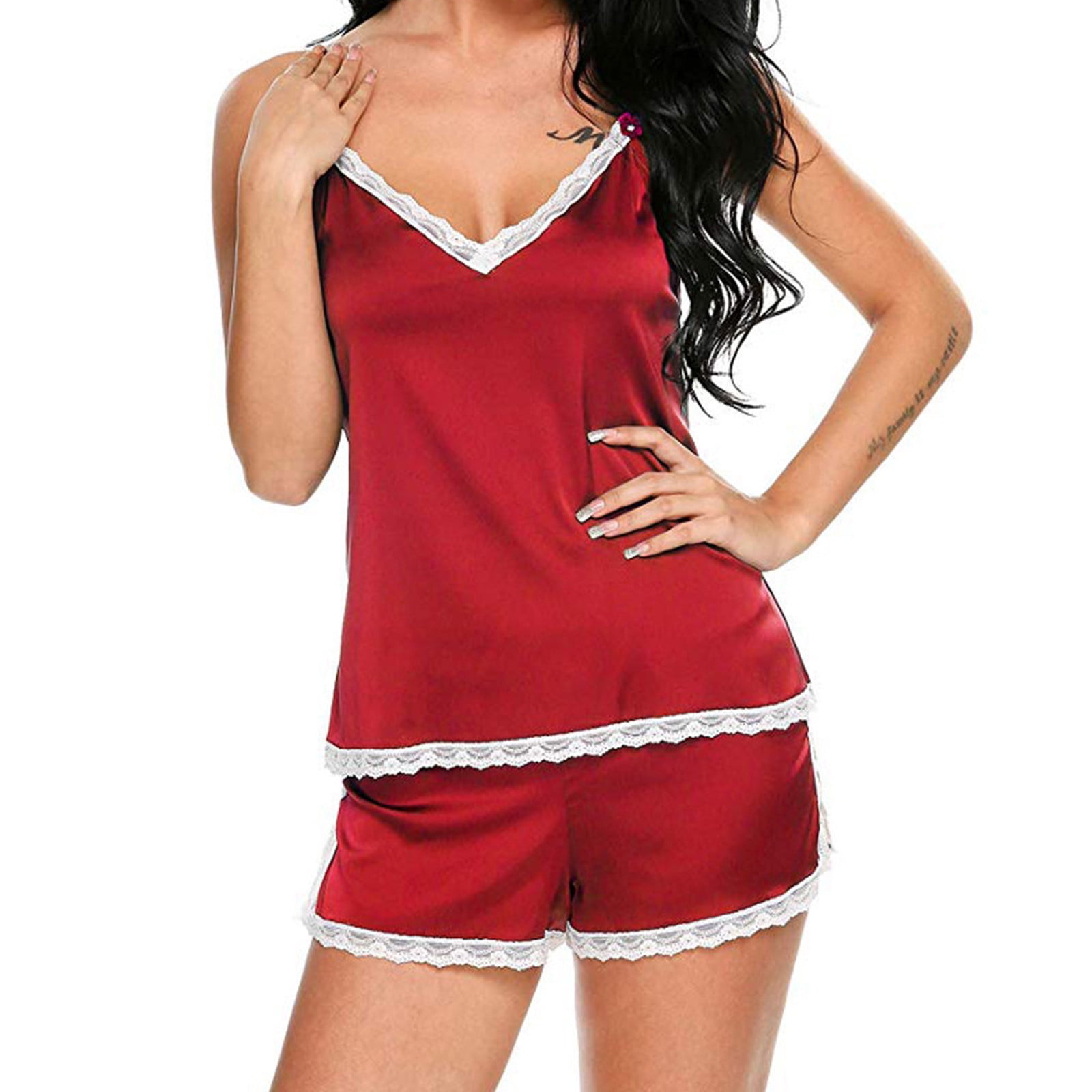 Bramtres Pajama Sets For Women 2 Piece Silk Pajamas Sexy Bra And Panty