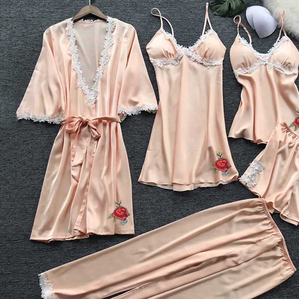 Bramtres Pajama Sets For Women 2 Piece Silk Pajamas Women Sexy Lace