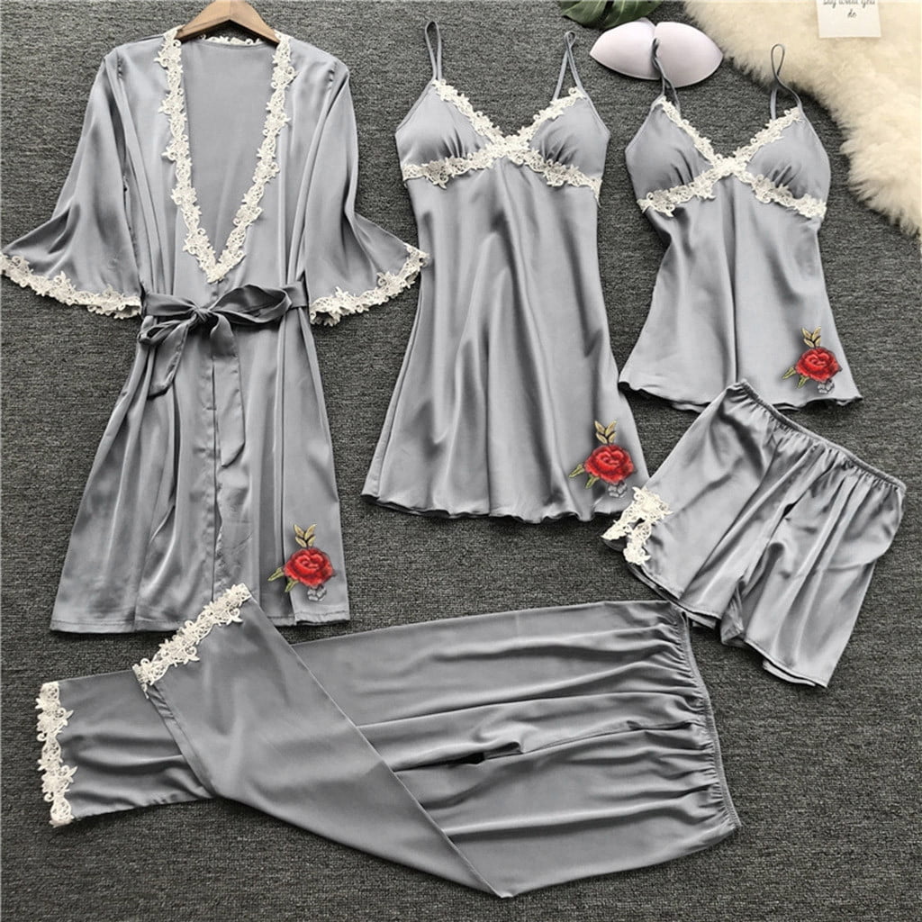Bramtres Pajama Sets For Women 2 Piece Silk Pajamas Women Sexy Lace
