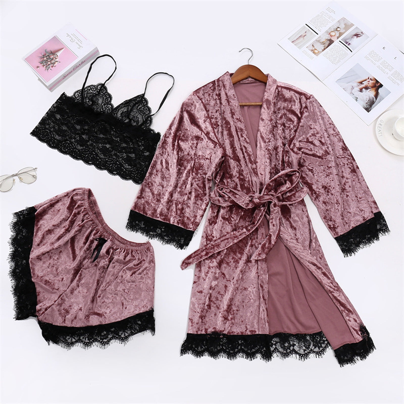 Bramtres Pajama Sets For Women 2 Piece Silk Pajamas Sexy Pajamas Lace