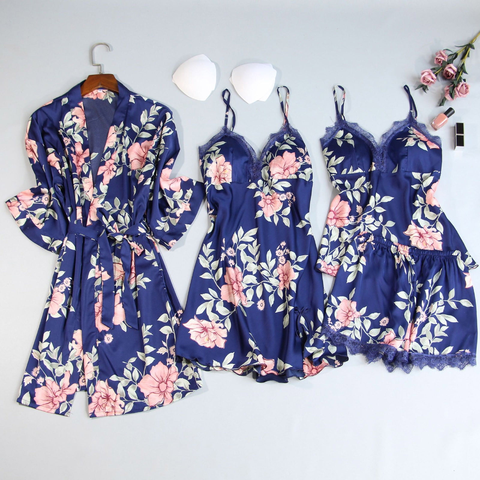 Bramtres Pajama Sets For Women 2 Piece Silk Pajamas Sexy Wireless