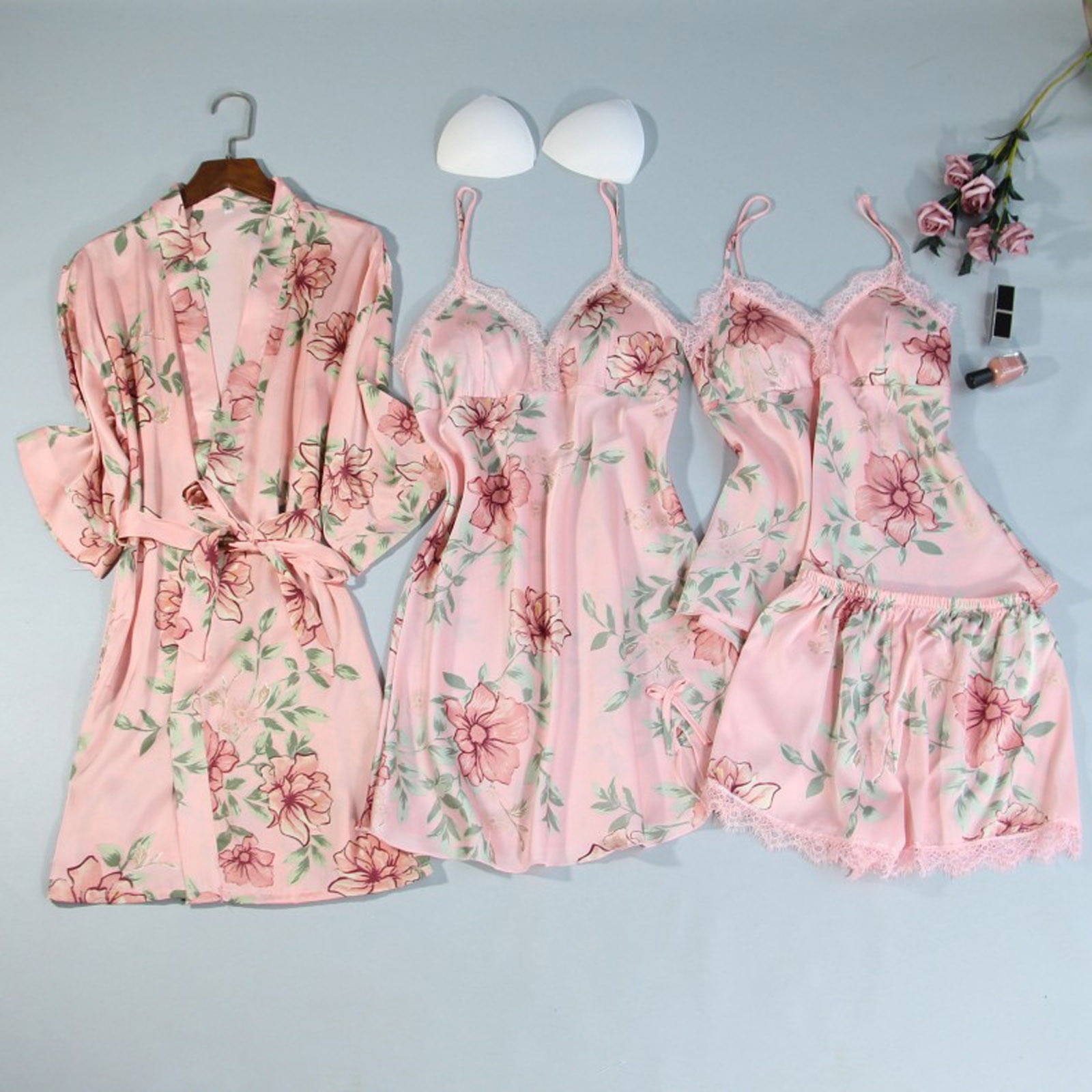 Bramtres Pajama Sets For Women 2 Piece Silk Pajamas Sexy Wireless