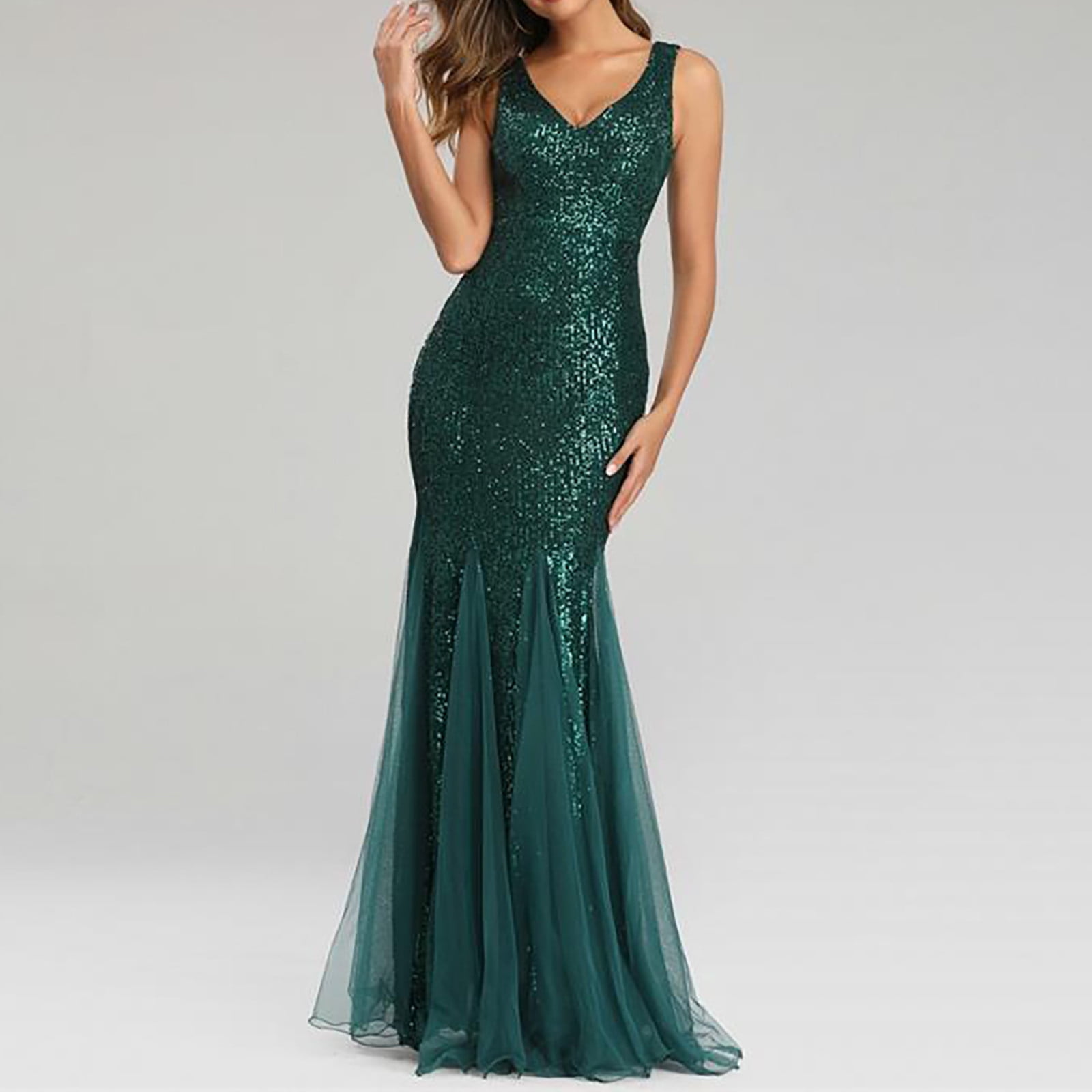 Bramtres Prom Dresses 2024,Maxi Dresses,Womens Sequin Double V Neck ...