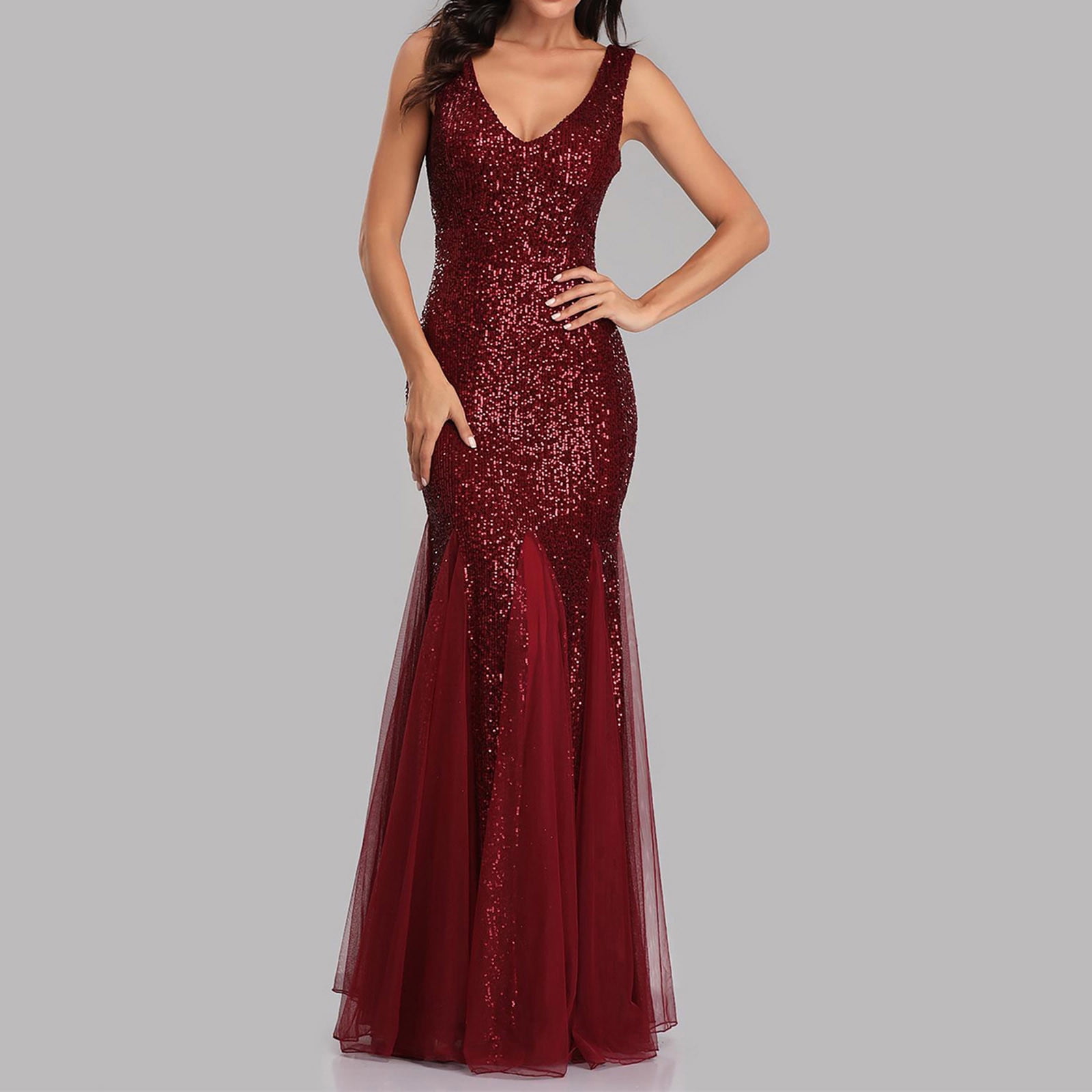 Bramtres Prom Dresses 2024,Maxi Dresses,Womens Sequin Double V Neck ...