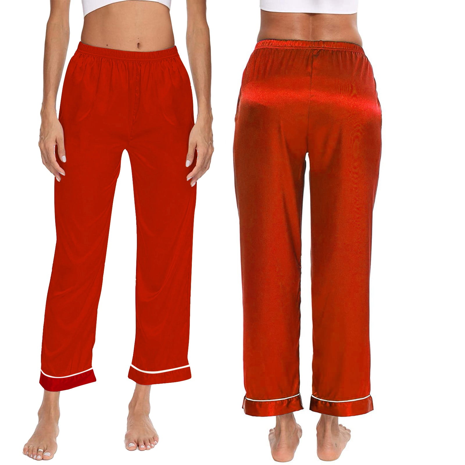 Bramtres Silk Pajamas Pajama Pants Women Sleepwear Long Pants Strap ...