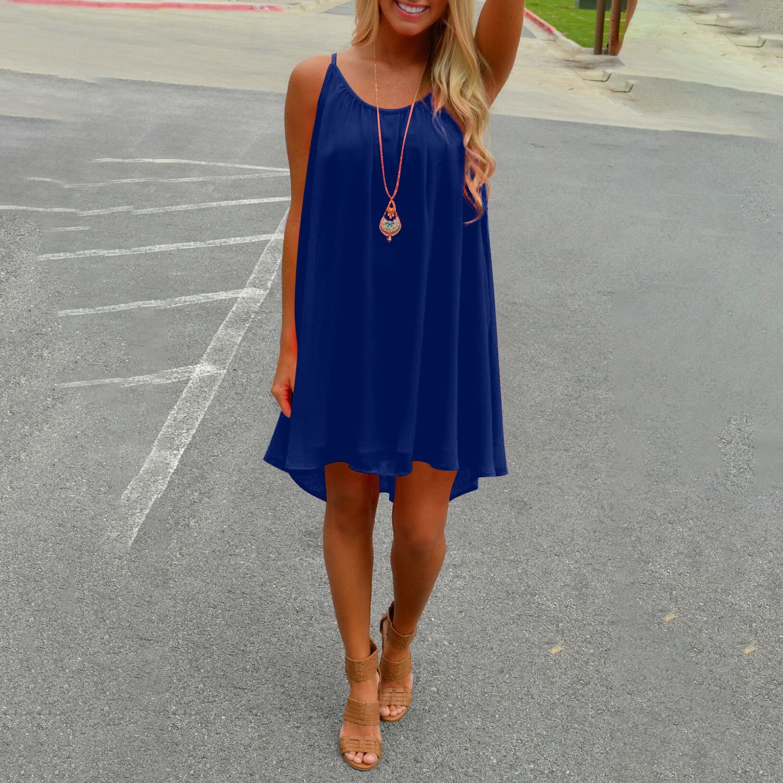 Bramtres Sundresses for Women 2025,Midi Dresses,Ladies Solid Color ...