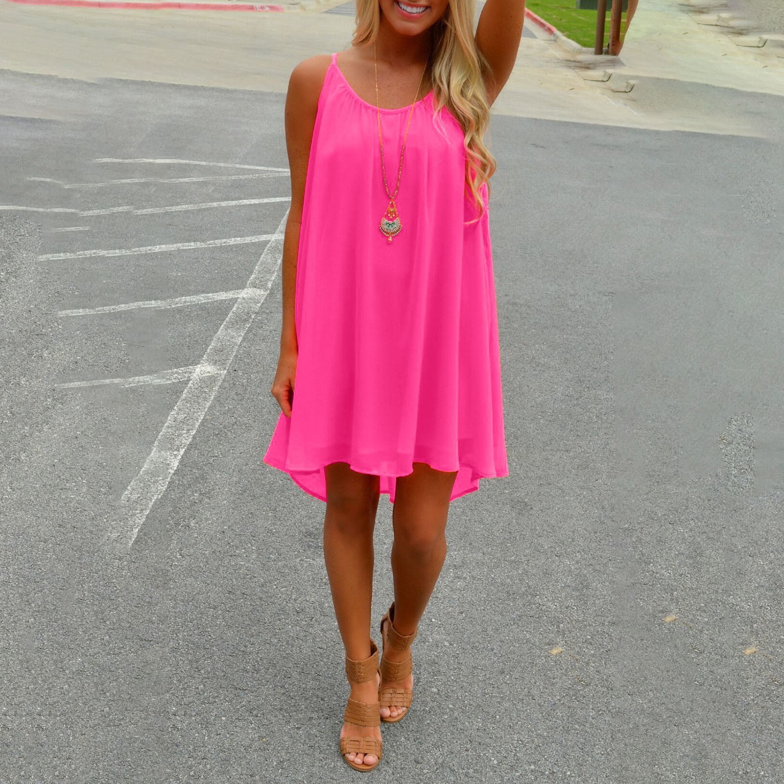 Bramtres Sundresses for Women 2025,Midi Dresses,Ladies Solid Color ...