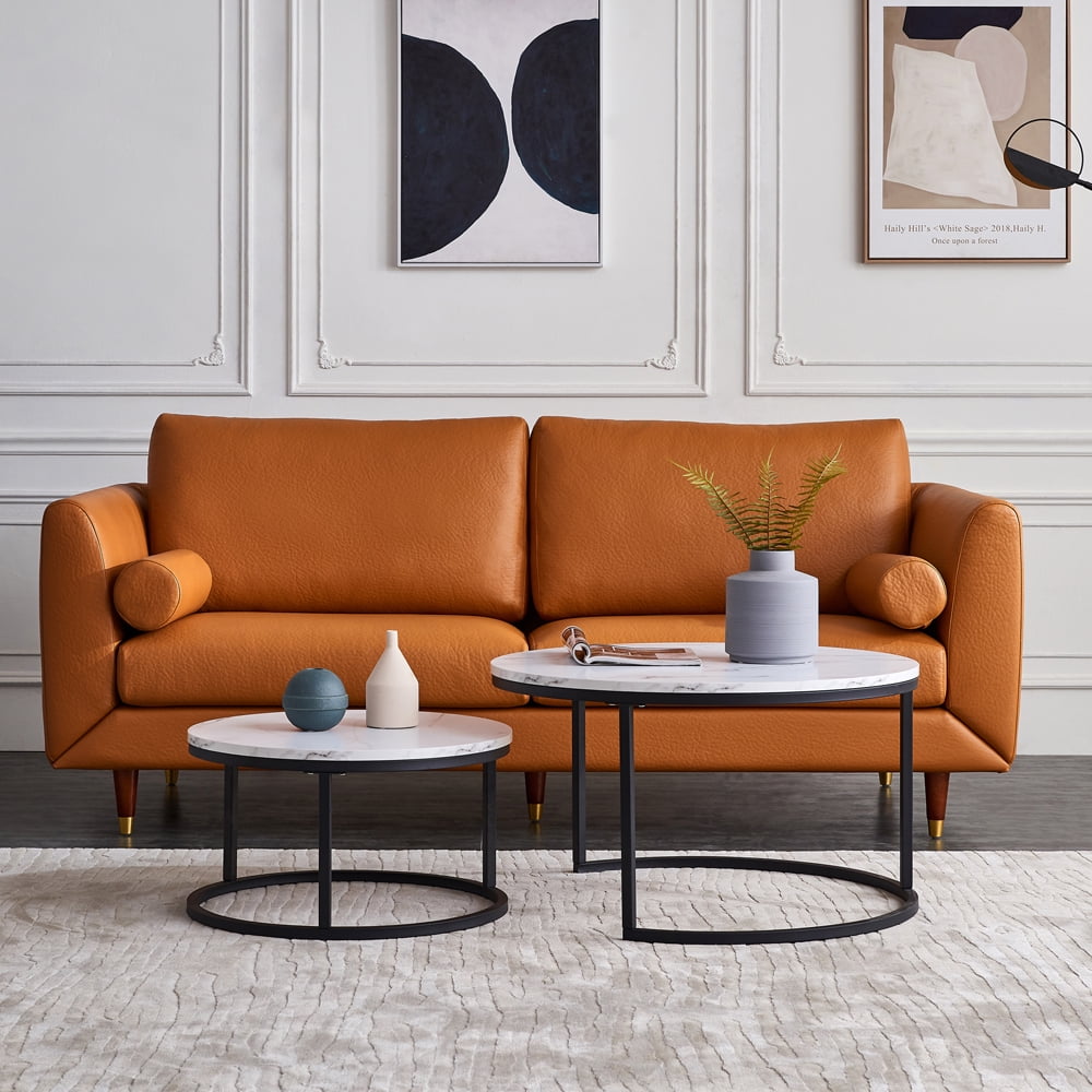 Branax Modern Nesting Coffee Tables, Set of 2 Walnut Round 31.5 Inch ...