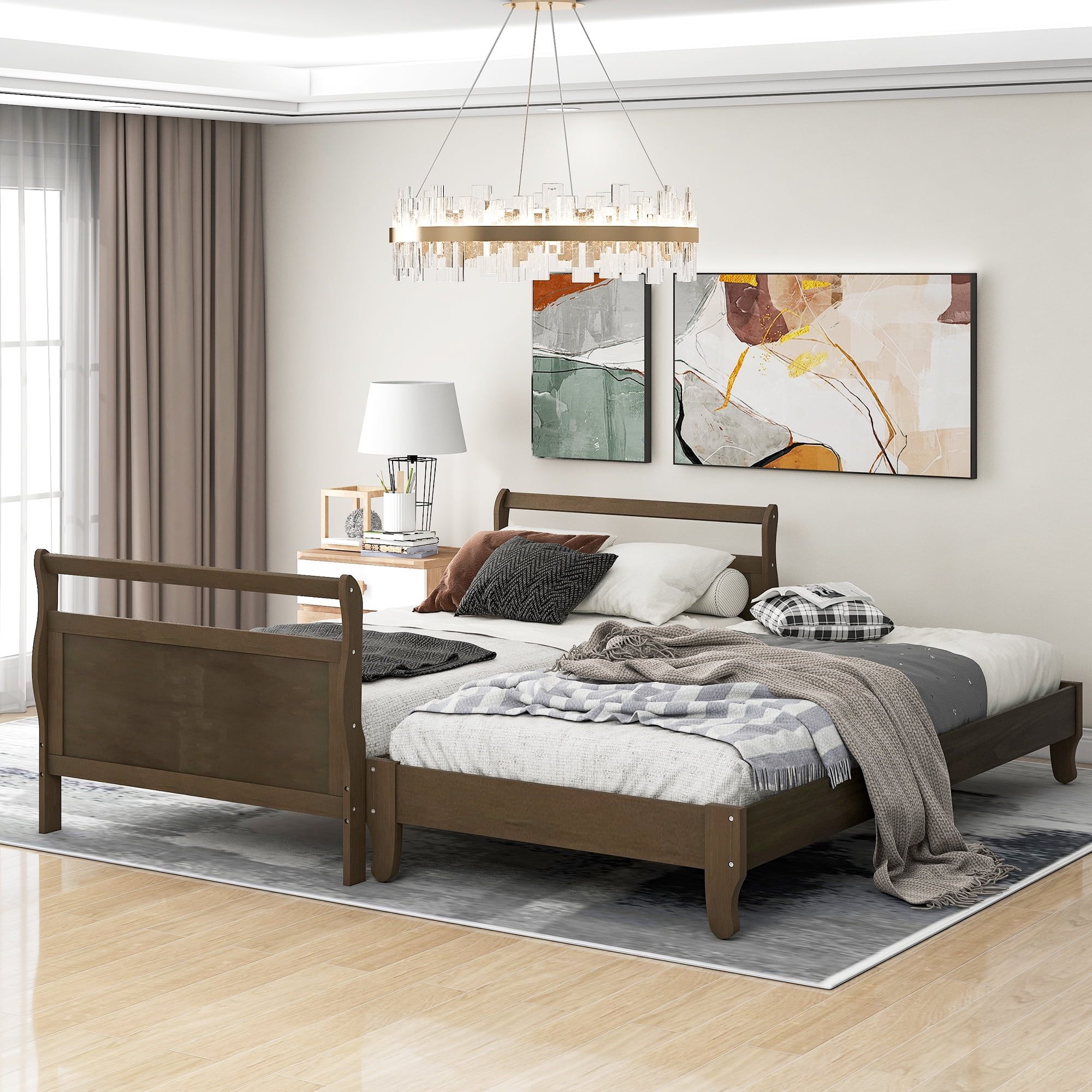 Branax Twin Size Platform Bed Frame Bowknot Headboards, Foldable Wood ...