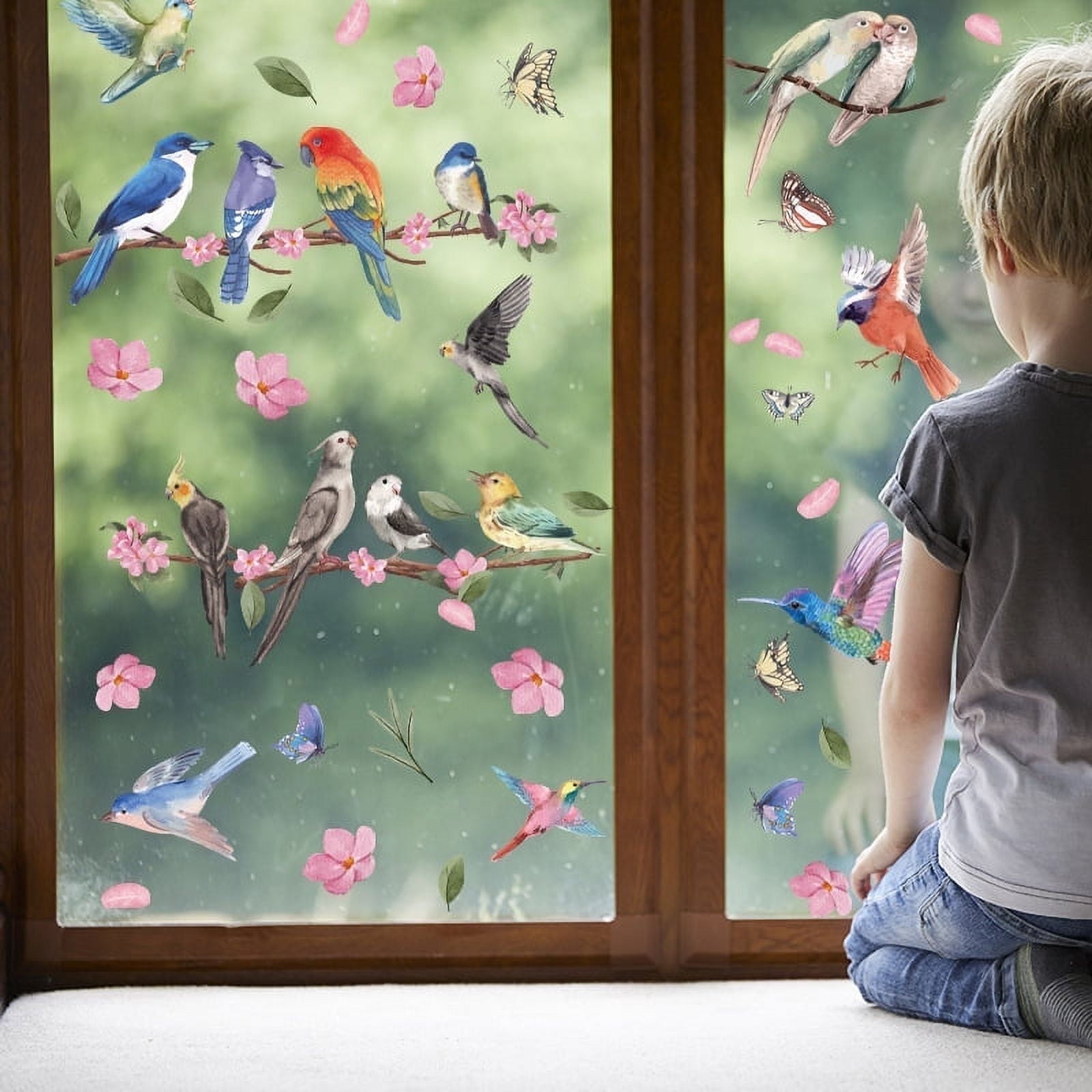Flowers and Birds Window Glass Showcase Wall Sticker - Walmart.com