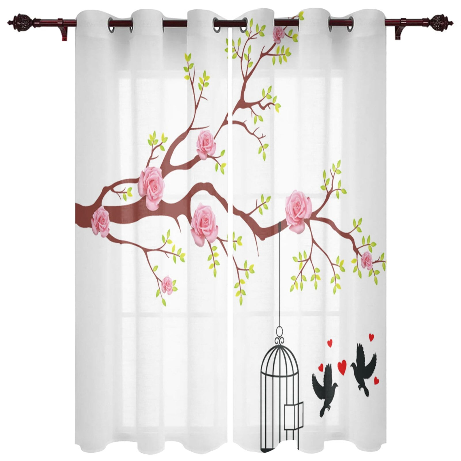 Branch Bird Watercolor Large Curtains For Living Dining Modern Simple ...