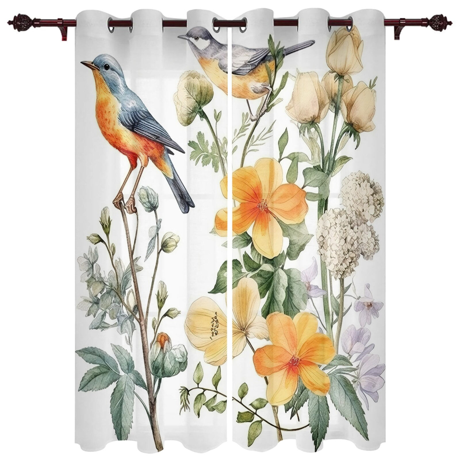 Branch Bird Watercolor Large Curtains For Living Dining Modern Simple ...