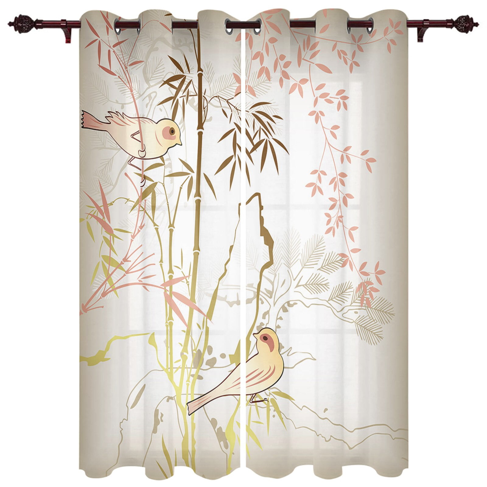Branch Bird Watercolor Large Curtains For Living Dining Modern Simple ...