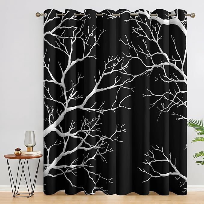 Branch Blackout Curtains, Tree Black and White Abstract Curtains for ...