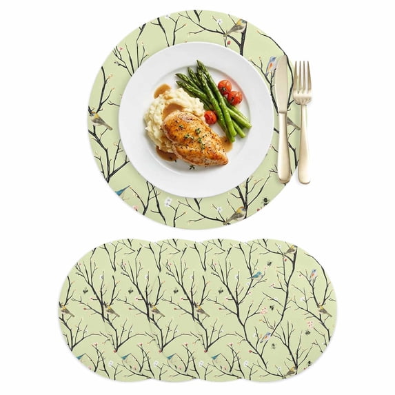 Branch Flower Leather Placemats Set of 4, 15 Inch, Bee Bird Bud Retro ...