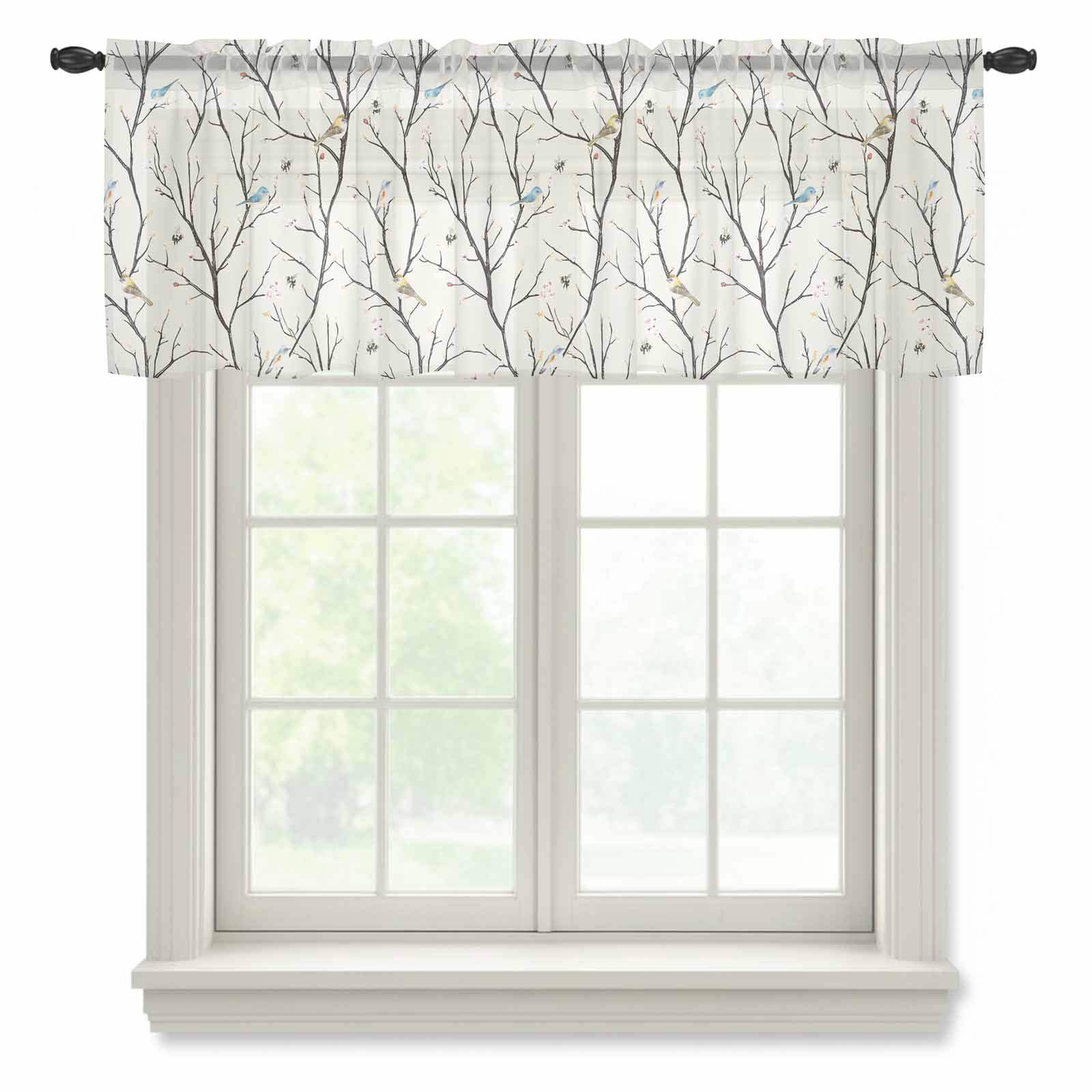 Branch Flower Semi Sheer Valance Curtains Bee Bird Voile Valances ...