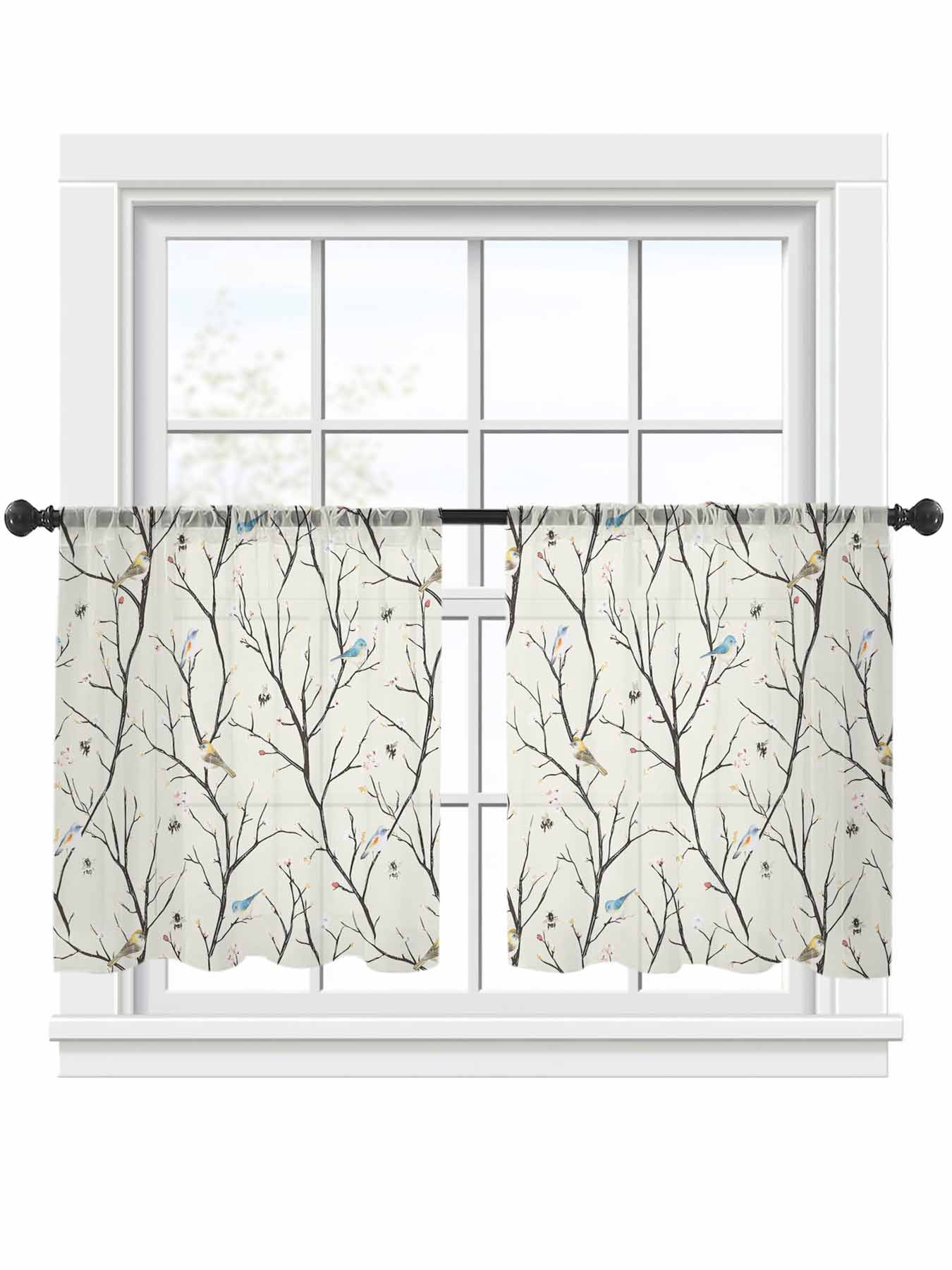 Branch Flower Sheer Curtains 2 Panels Set Bee Bird Sheer Window ...