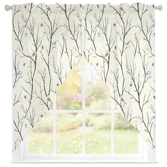 Branch Flower Sheer Curtains Swag Valances for Windows Bee Bird Bud ...