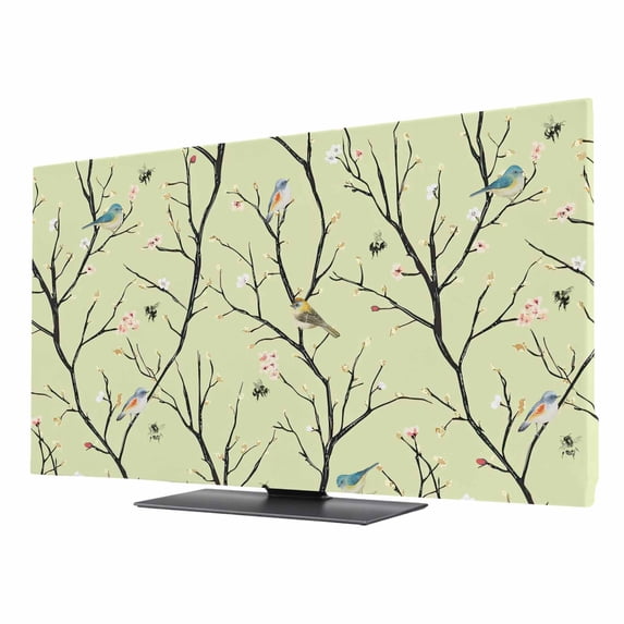 Branch Flower TV Dust Cover 43 Inch, Bee Bird Bud Retro Green Computer ...