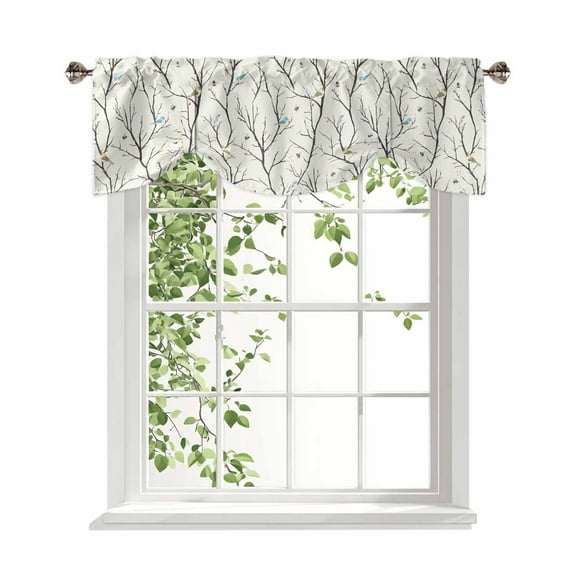 Branch Flower Tie Up Valances Curtain, Bee Bird Kitchen Valances for ...