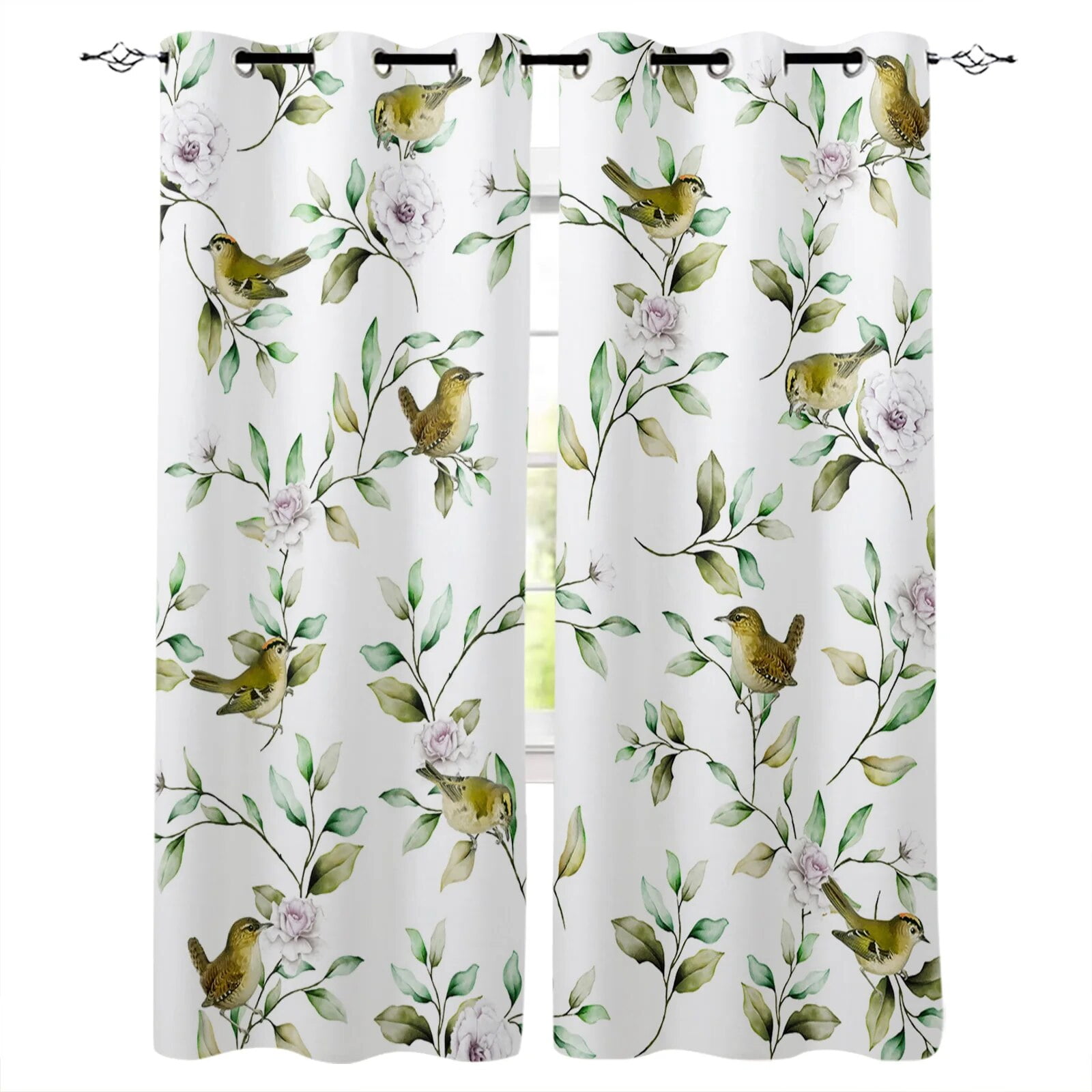 Branch Flowers Butterfly Bird Window Curtain For Living Room Bedroom ...