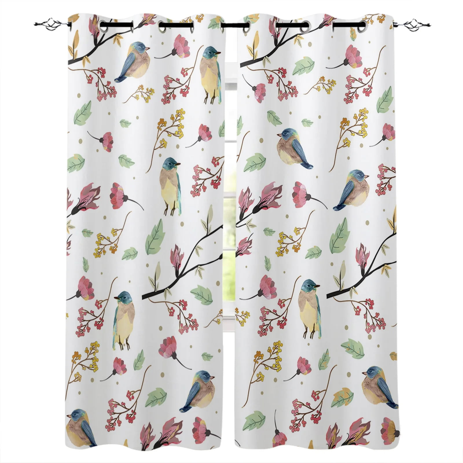 Branch Flowers Butterfly Bird Window Curtain For Living Room Bedroom ...