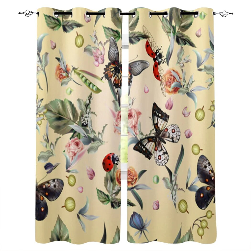 Branch Flowers Butterfly Bird Window Curtain For Living Room Bedroom ...