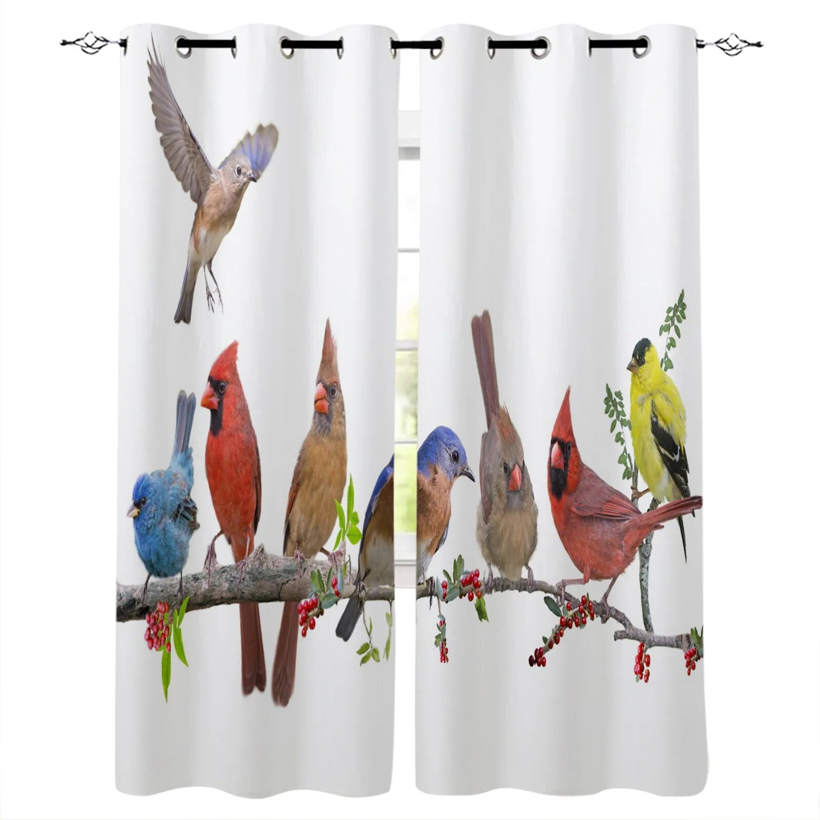 Branch Flowers Butterfly Bird Window Curtain For Living Room Bedroom ...