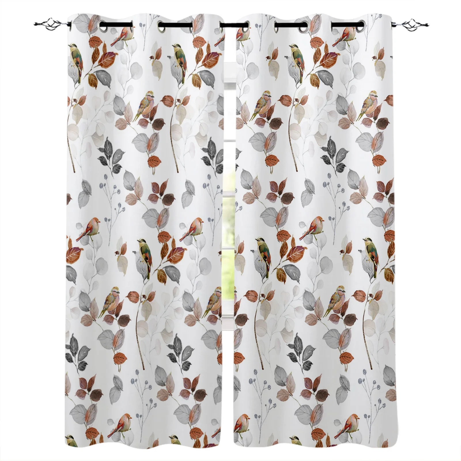 Branch Flowers Butterfly Bird Window Curtain For Living Room Bedroom ...
