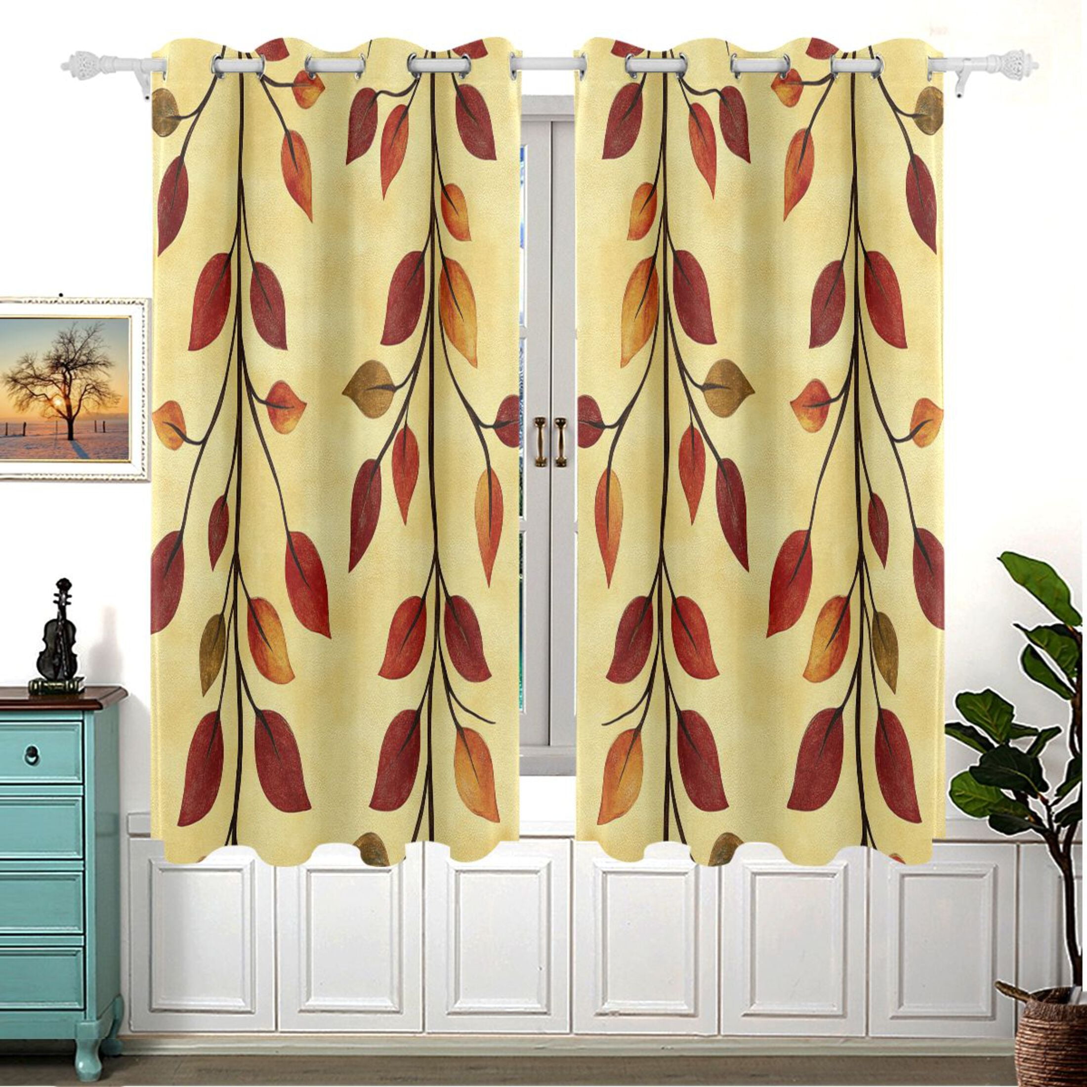 Branch Pattern 63x55in Window Curtain Panels 63x55in 2-Piece Heavy Duty ...