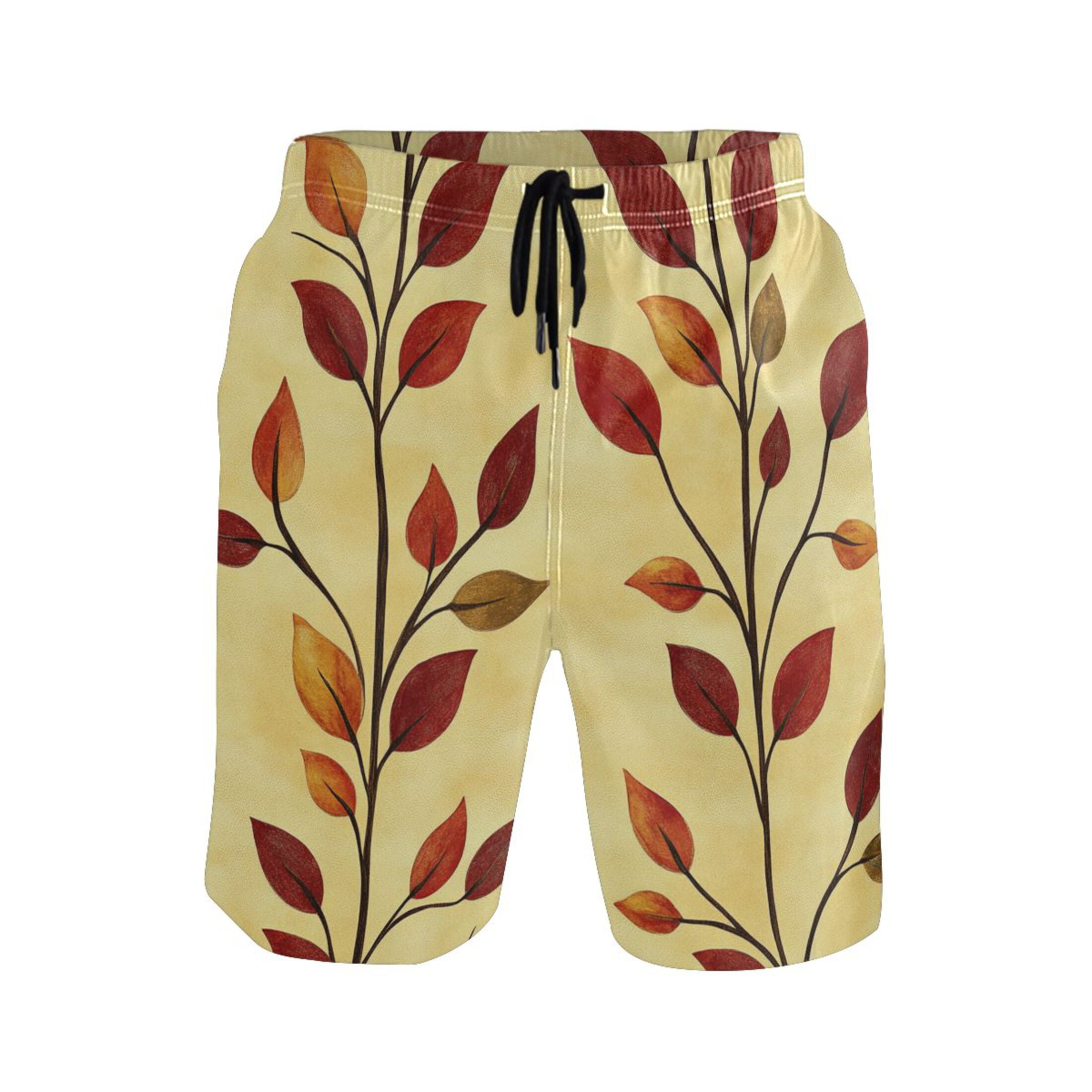 Branch Pattern Small Size Men's Quick Dry Beach Shorts with Mesh Lining ...