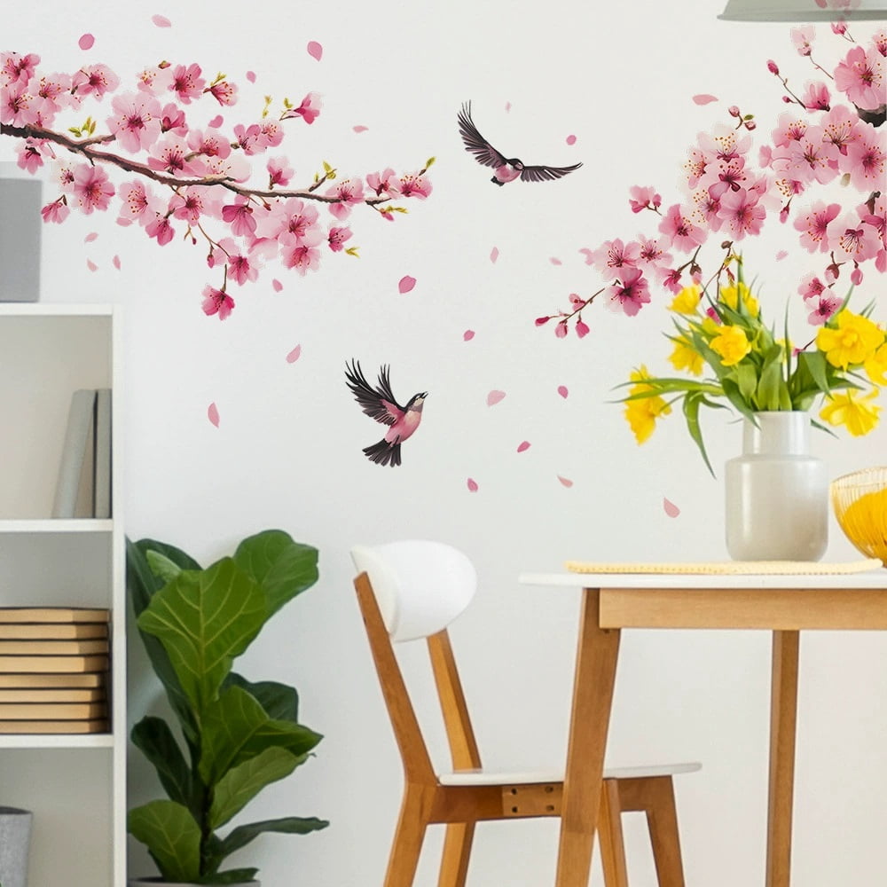 Branch Peach Blossom Bird Wall Sticker | Elegant Nature-Inspired Home ...
