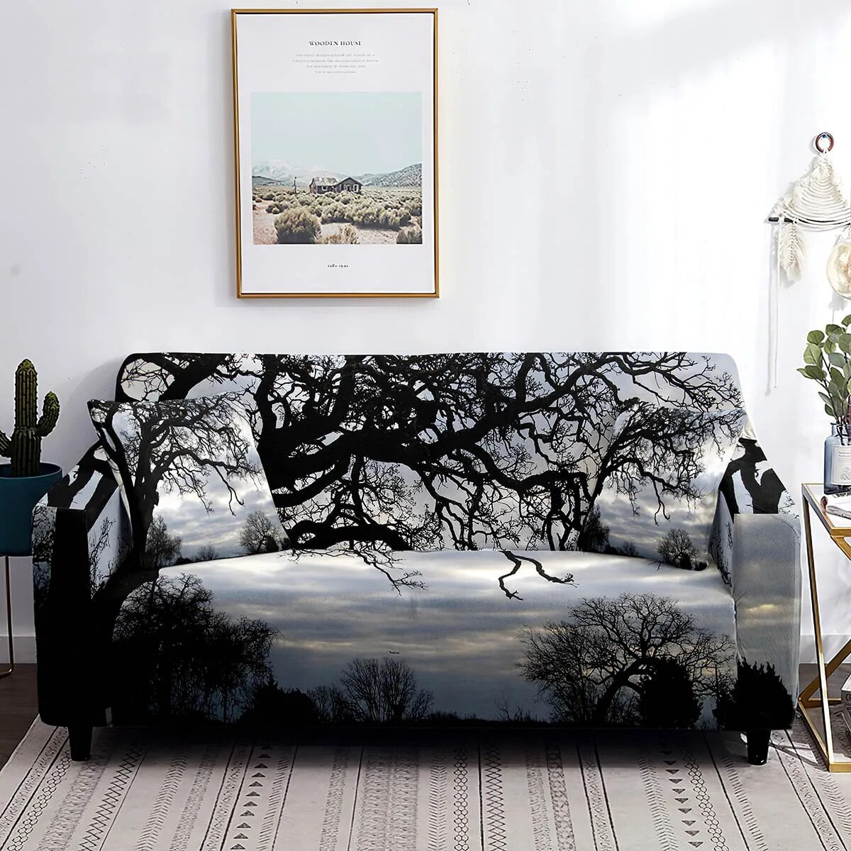 Branch Sofa Cover for Living Room Blue Elastic Couch Covers Nature ...