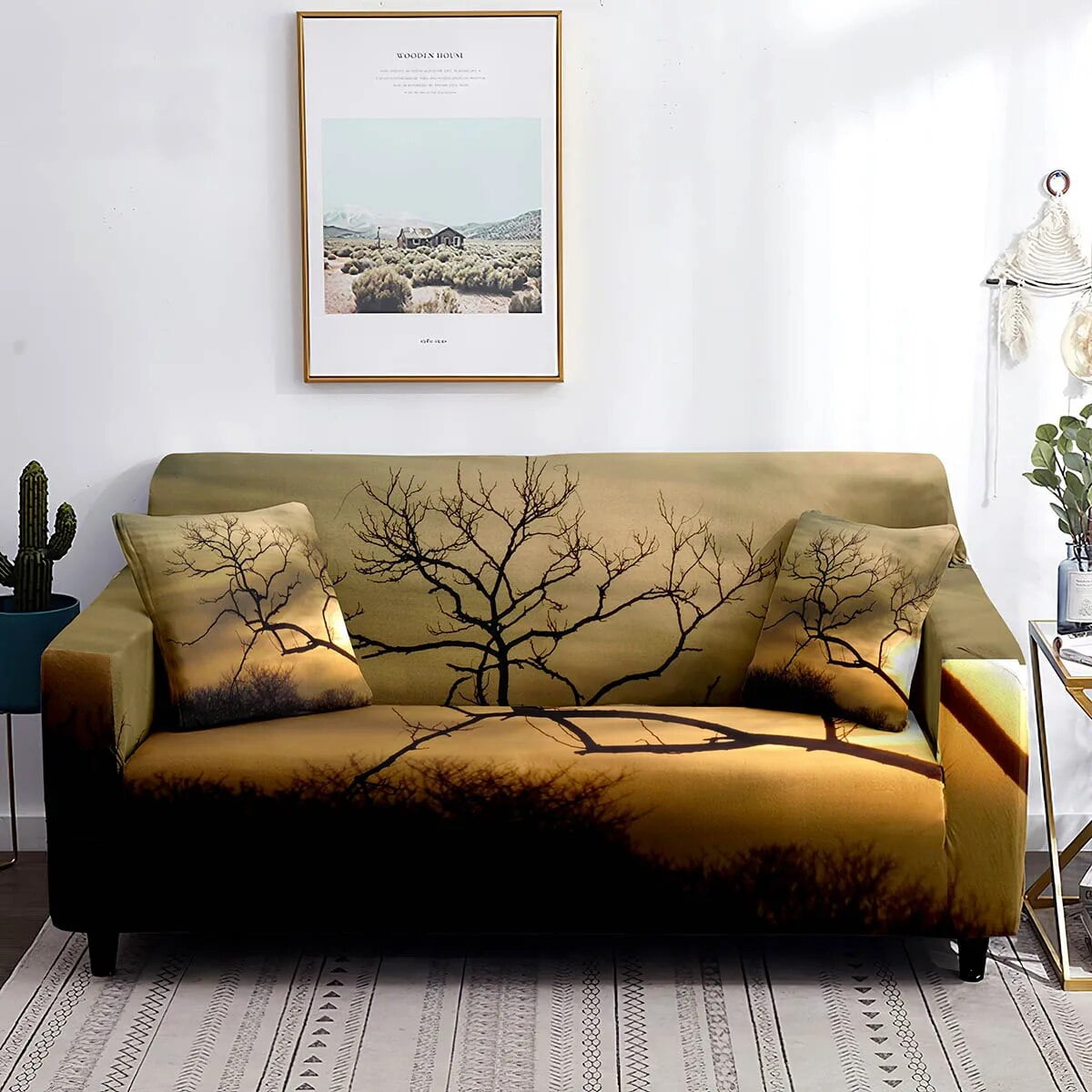 Branch Sofa Cover for Living Room Blue Elastic Couch Covers Nature ...