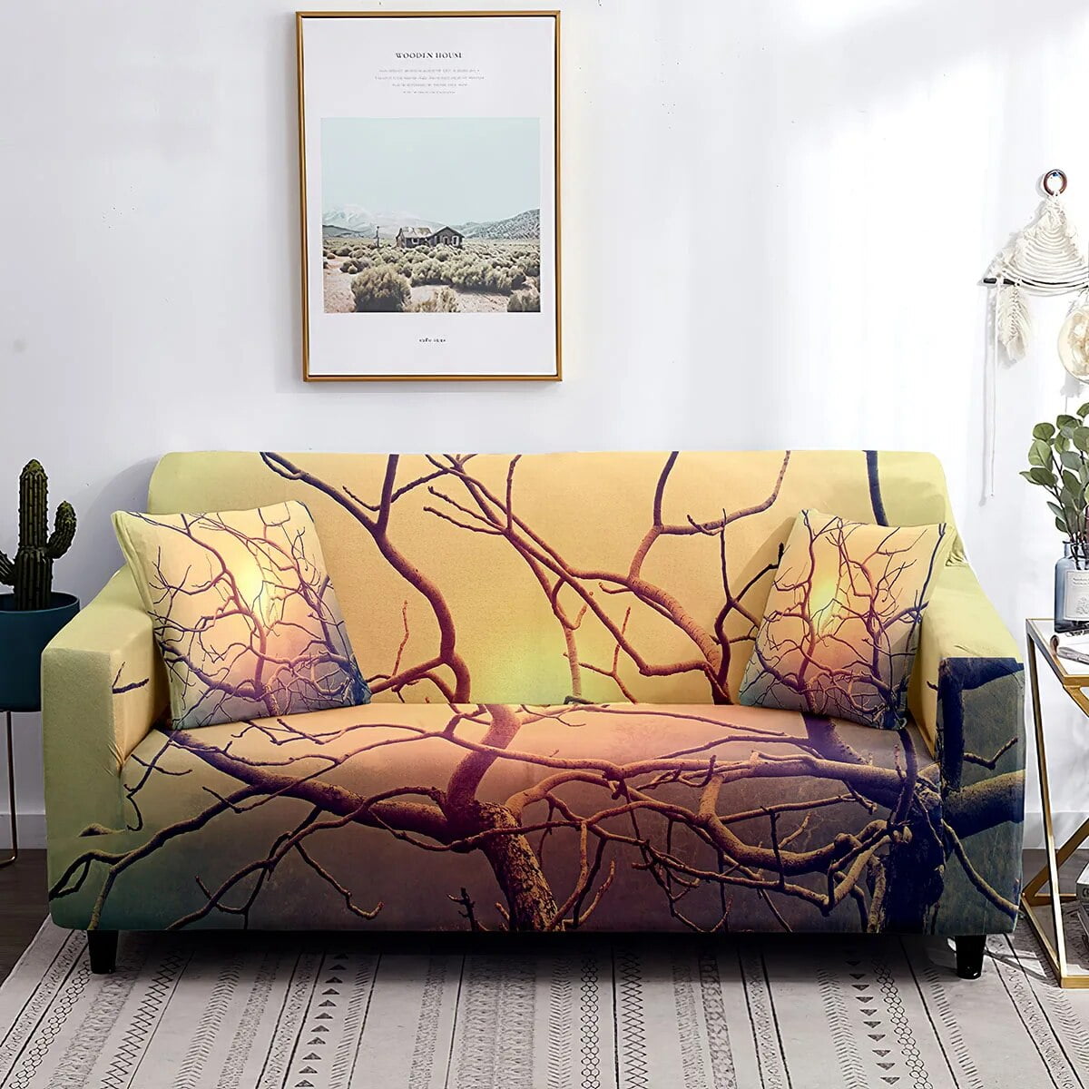 Branch Sofa Cover for Living Room Blue Elastic Couch Covers Nature ...