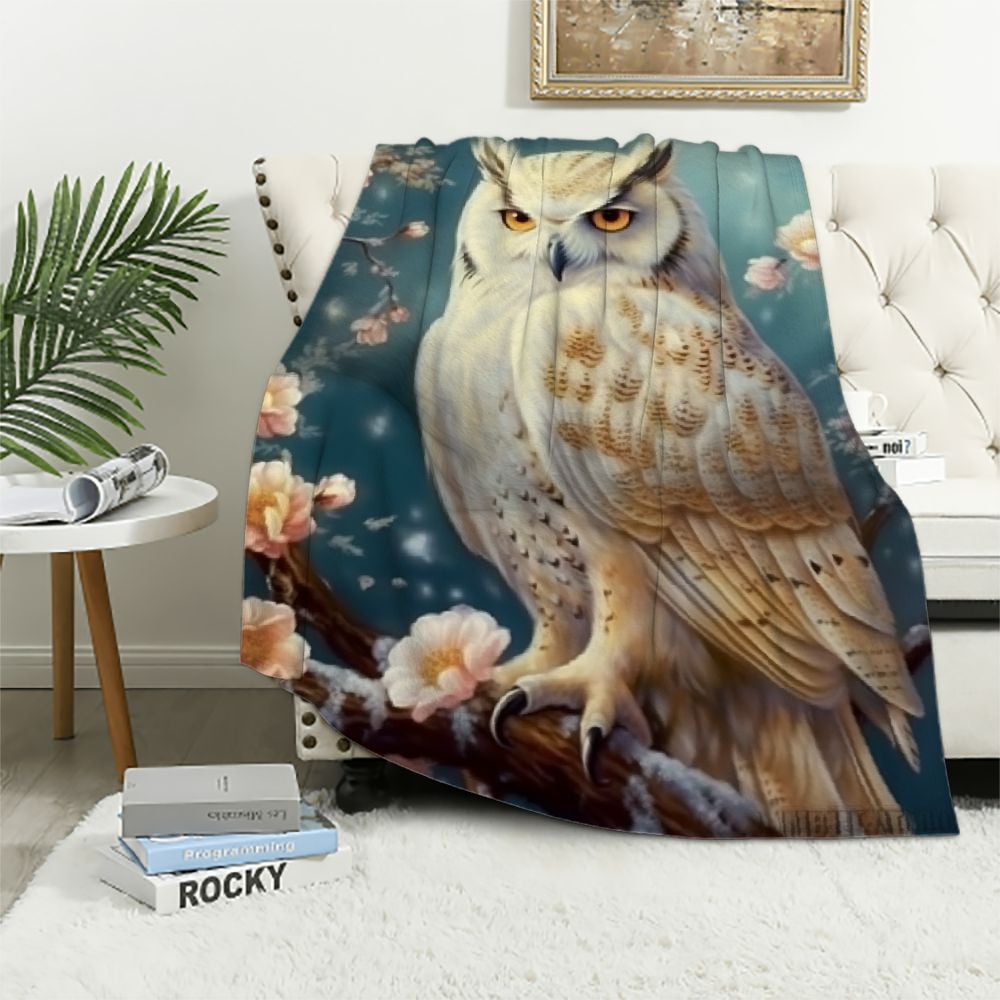 Branch White Owl Throw Blanket for Couch Bed, Soft Cozy Warm Night ...