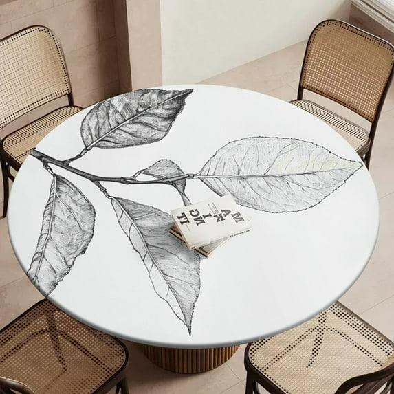 Branch with Leaves Sketch Round Table Cover Kitchen Printed Waterproof ...